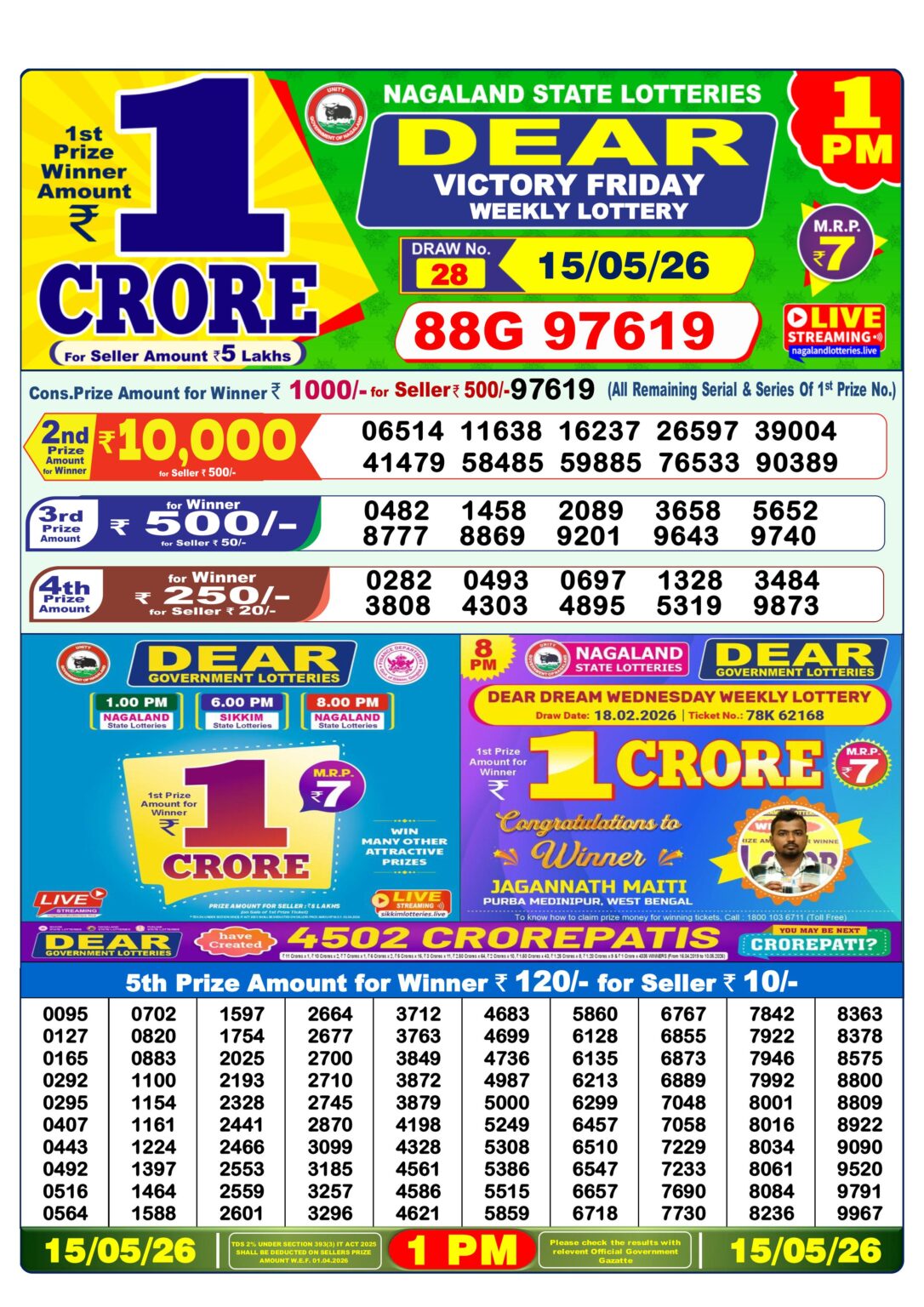 15 Tarik Lottery Sambad Today 1 PM 6 PM 8 PM 15-05-2026 - Today ...