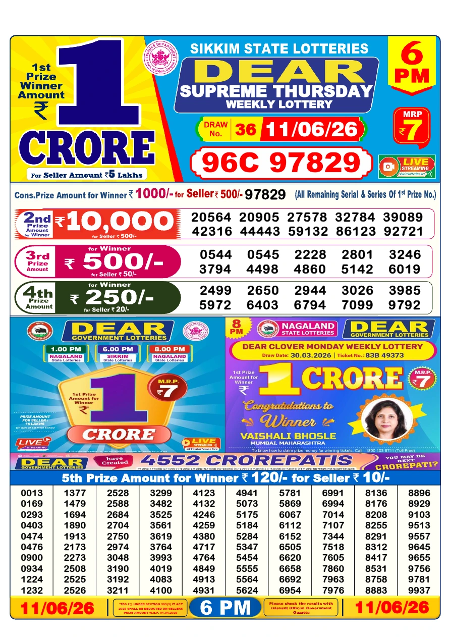 Lottery Sambad 11 Tarik Today 1 PM 6 PM 8 PM 11-06-2026 - Today ...